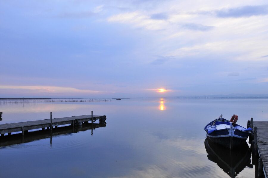 Jetty at Albufera Valencia at sunset