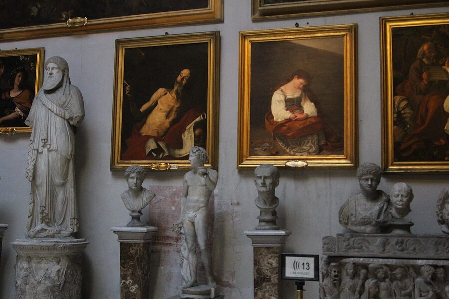 Long gallery hall interior at Doria Pamphilj, Rome