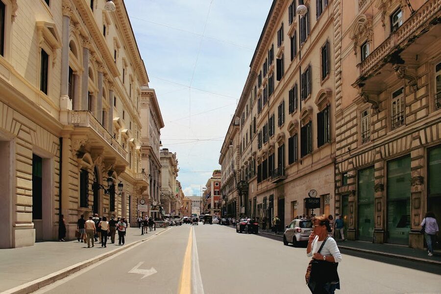 Historic buildings on a street near Via del Corso, Rome