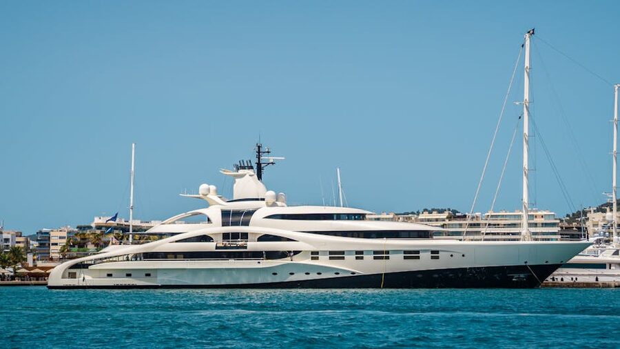 Luxury yacht anchored Ibiza harbor