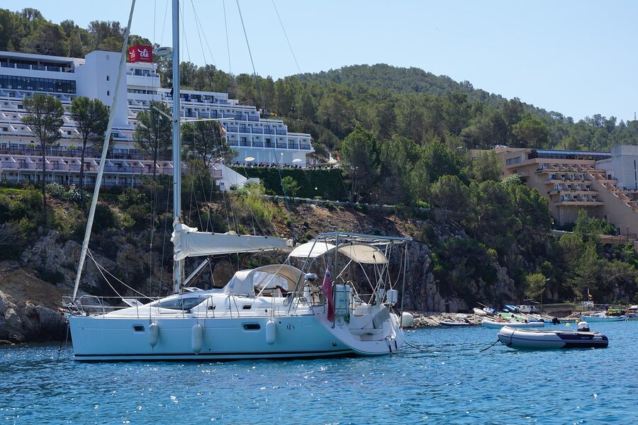 Luxury yacht in Ibiza bay