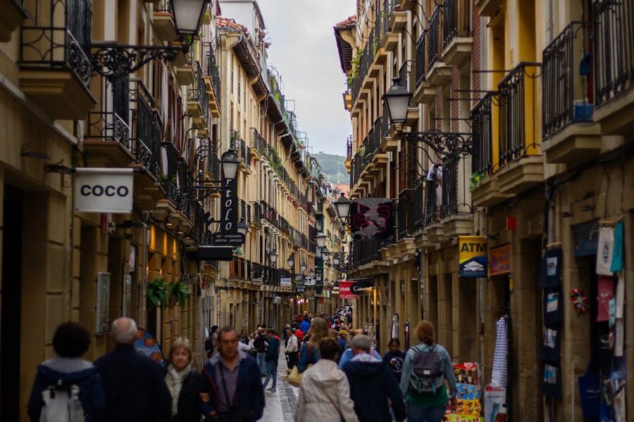 Crowded San Sebastian old town pintxos street