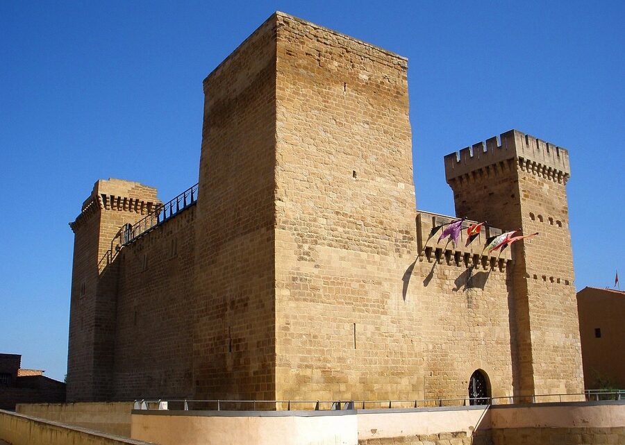 La Rioja stone castle with flags