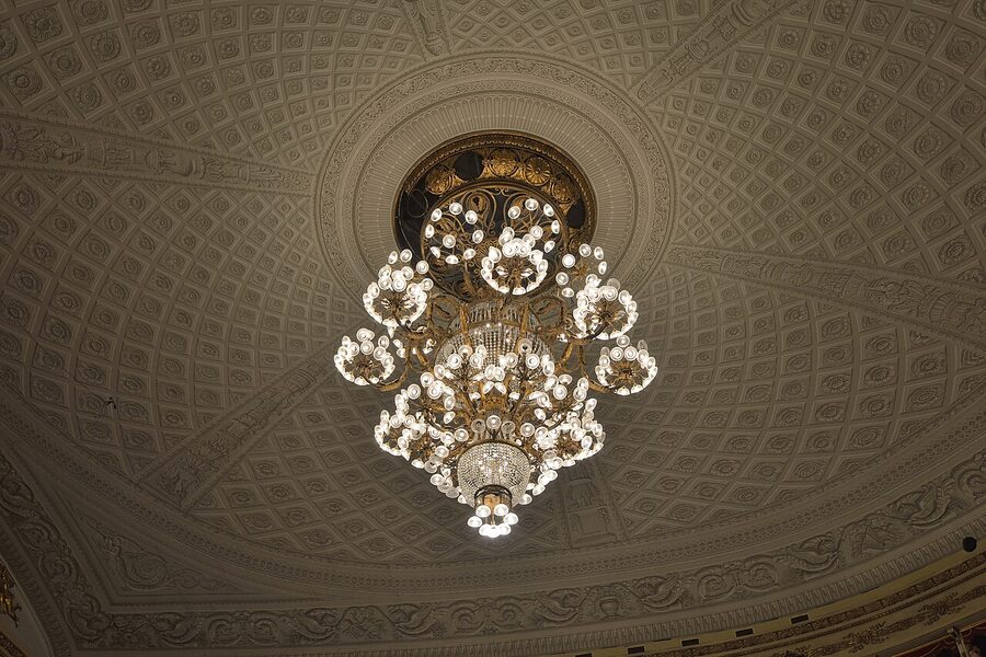La Scala Milan one tonne crystal chandelier in the auditorium