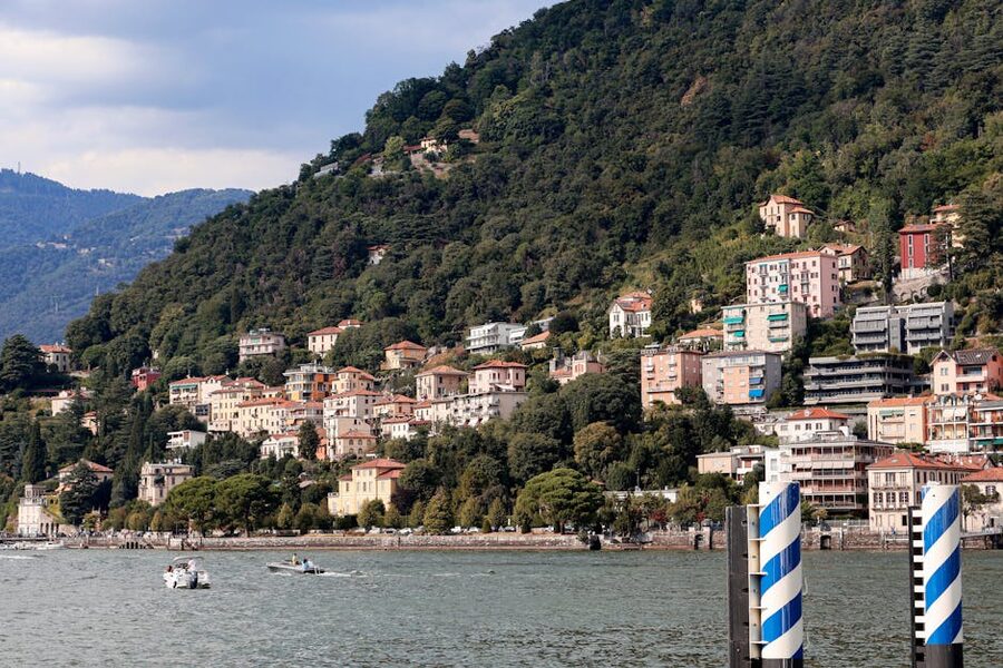 Colorful hillside houses overlooking Lake Como, Italy