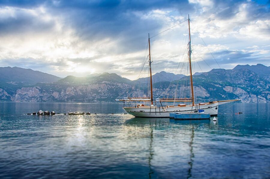 Sailboat on Lake Garda at sunset
