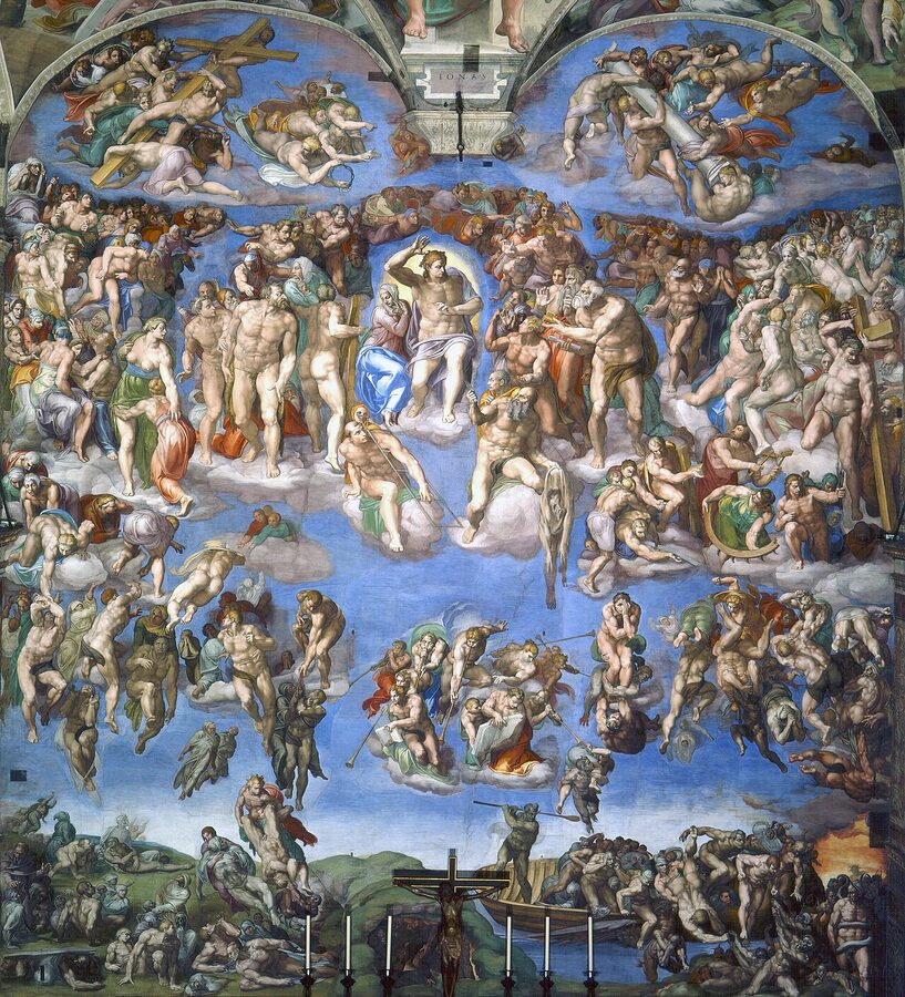 The Last Judgment fresco by Michelangelo on the altar wall of the Sistine Chapel