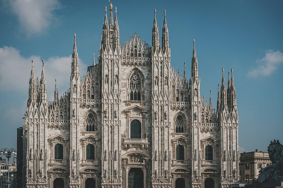 The Duomo cathedral facade in Milan