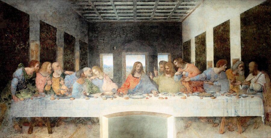 Leonardo da Vinci's Last Supper mural in the refectory of Santa Maria delle Grazie, Milan