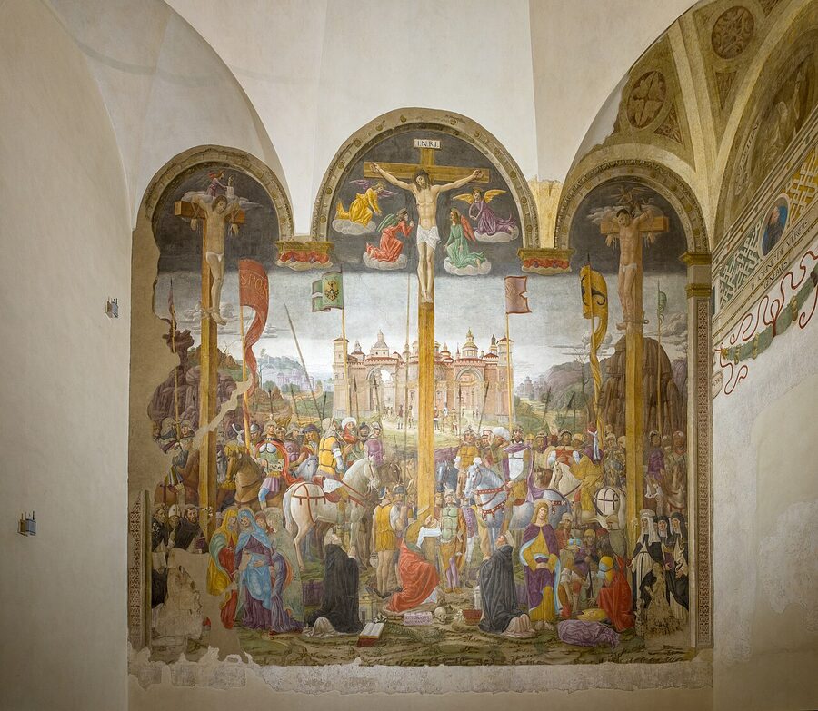 Donato Montorfano's Crucifixion fresco on the wall opposite the Last Supper