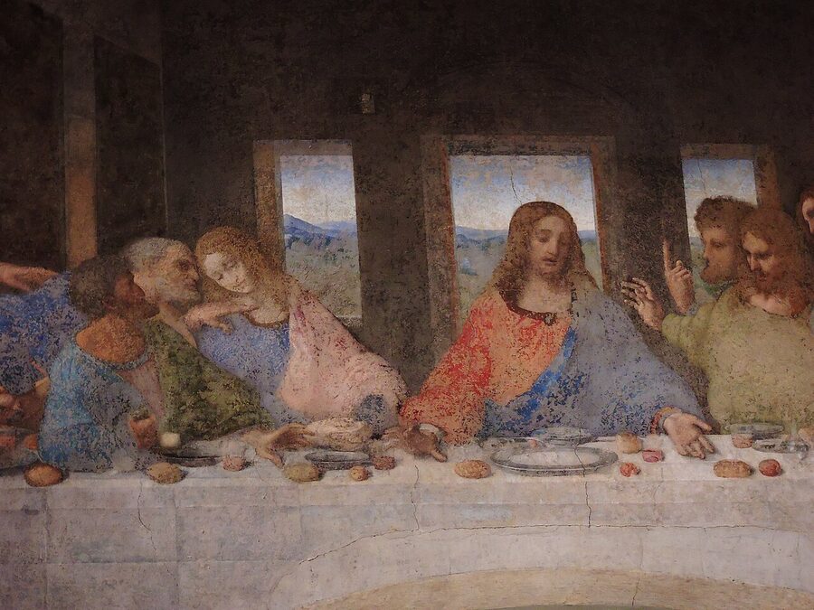 The Last Supper painting on the refectory wall in Milan