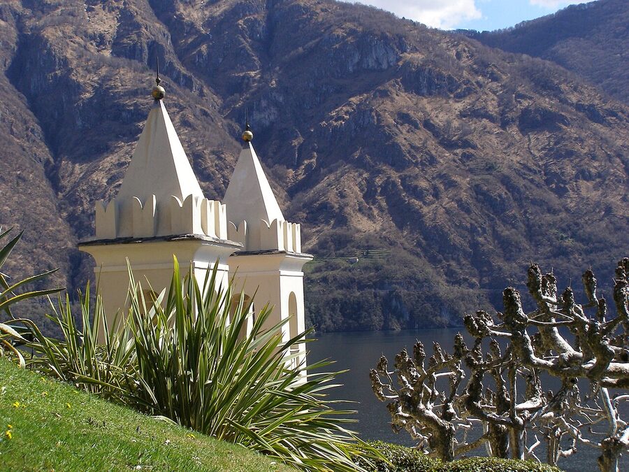 Villa Balbianello at Lenno on Lake Como with terraced gardens