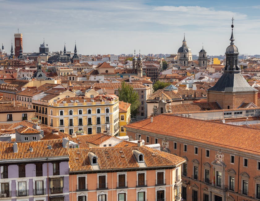 Aerial view of Madrid historic rooftops