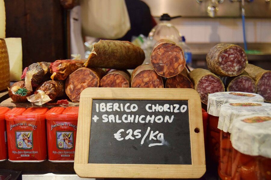 Iberian chorizo for tapas, kept out of paella