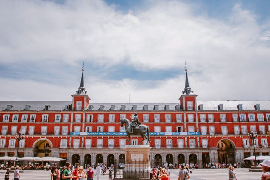 Plaza Mayor Madrid historic architecture with tourists