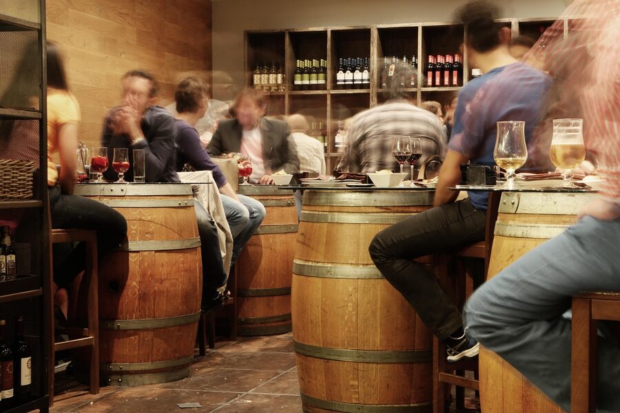 Traditional Madrid tapas bar with wooden barrels