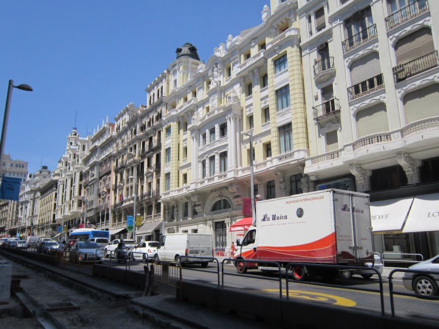 Gran Via Madrid on a sunny day with traffic and historic buildings