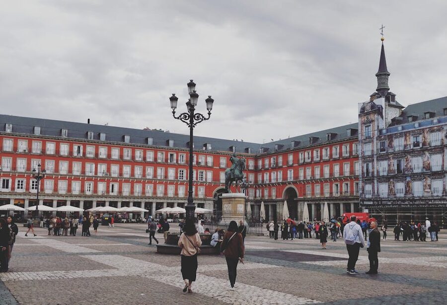 Plaza Mayor Madrid with Philip III equestrian statue and tourists