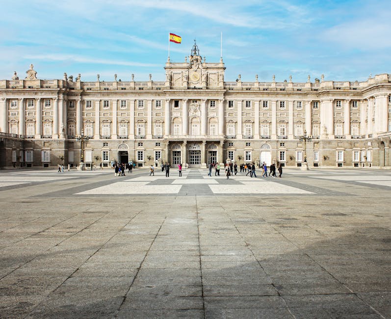Royal Palace of Madrid courtyard with tourists