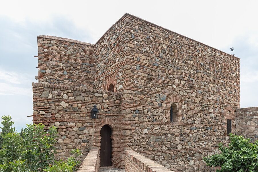 Tiled courtyard with arches inside the Alcazaba of Málaga