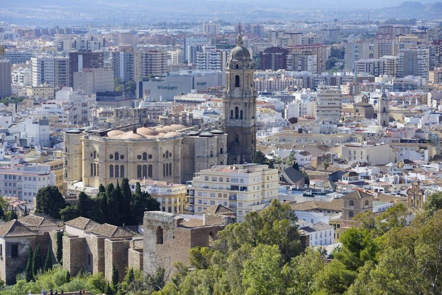 Aerial view of Málaga Cathedral and old town