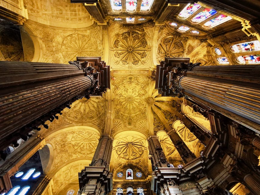 Ornate ceiling and pillars inside Málaga Cathedral