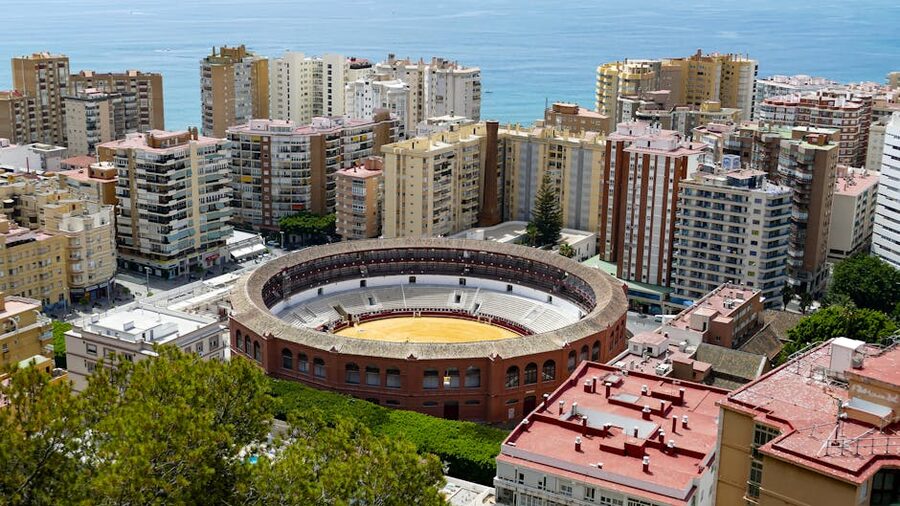 La Malagueta bullring from above Málaga