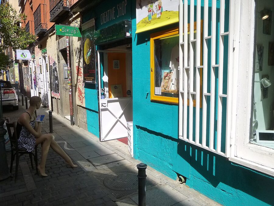 Malasana neighbourhood street scene Madrid