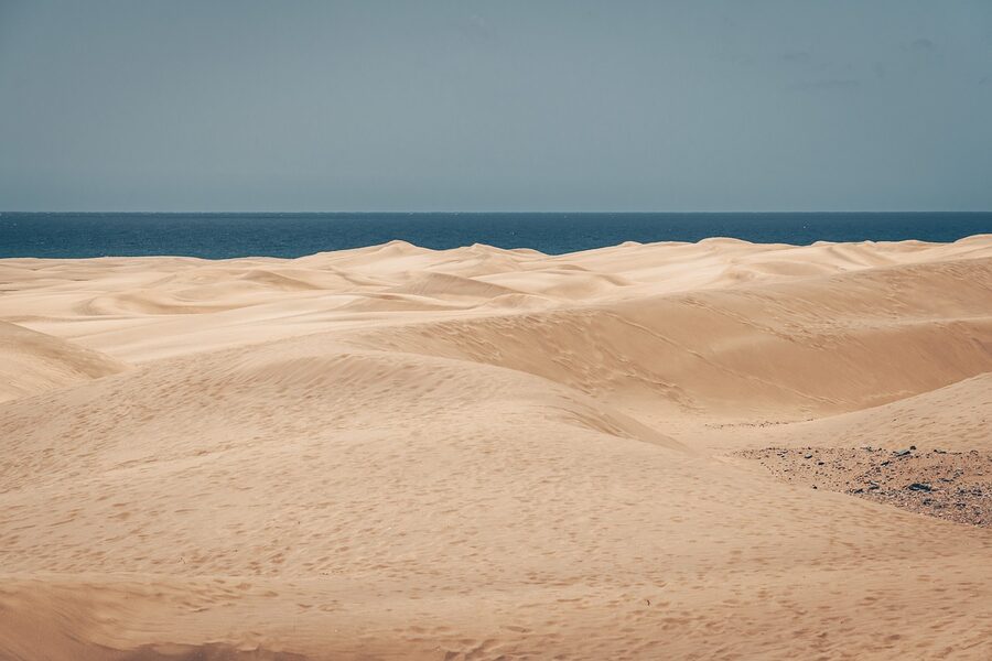 Maspalomas dunes nature reserve panorama with sea horizon
