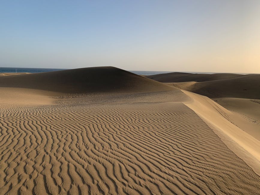 Maspalomas dunes with sand ripples photographed at low light