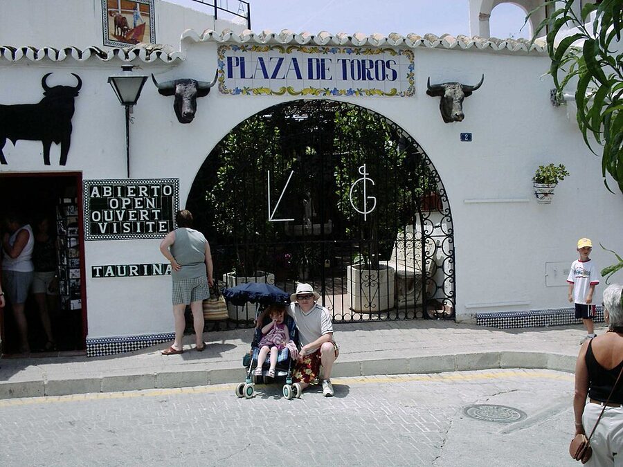 Mijas square Plaza de Toros bullring with Andalusian rooftops
