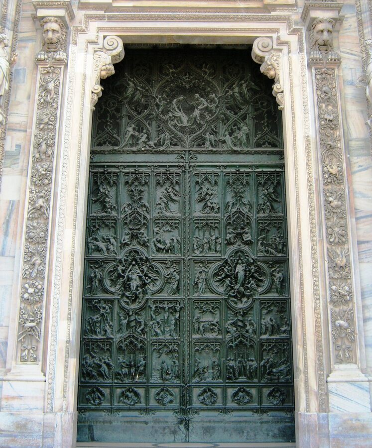 Central bronze gate of Milan Cathedral