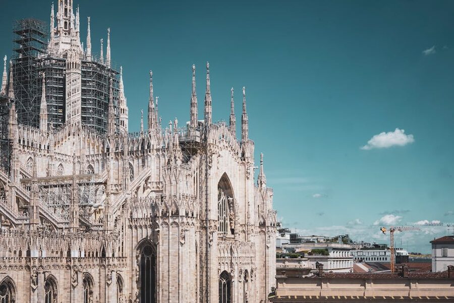 Duomo di Milano front facade on a clear day