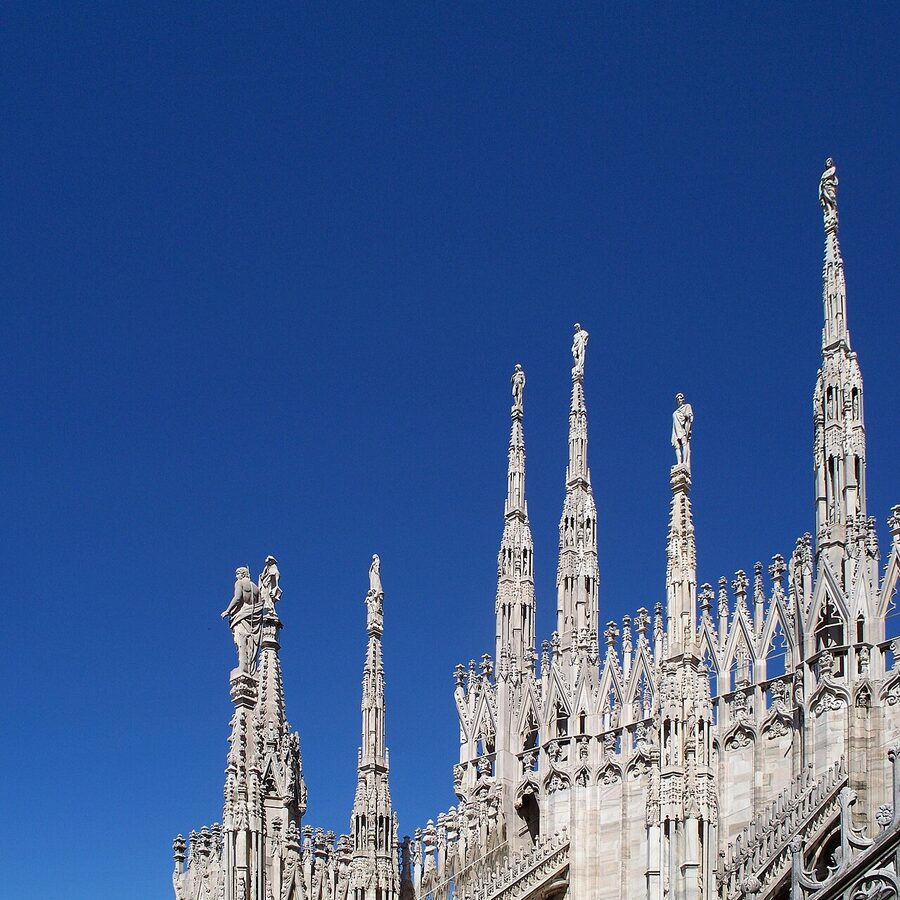 Sculptures of saints on the Milan Duomo rooftop