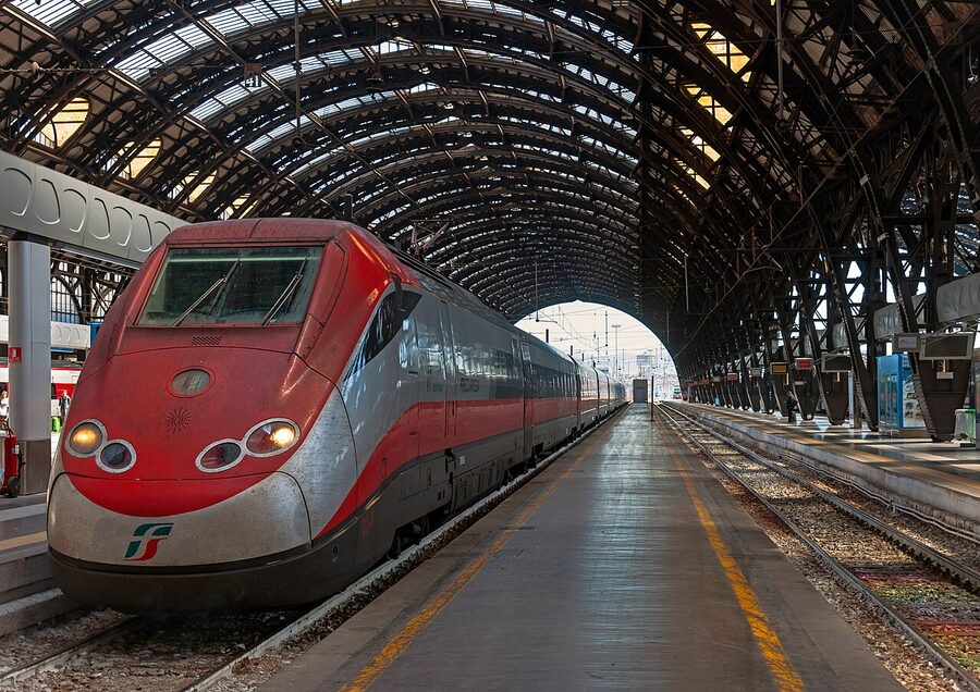 High-speed train at the platform in Milano Centrale station