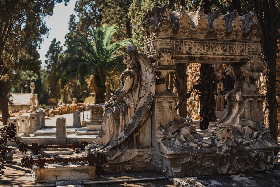 Modernista angel statue at Montjuïc Cemetery Barcelona