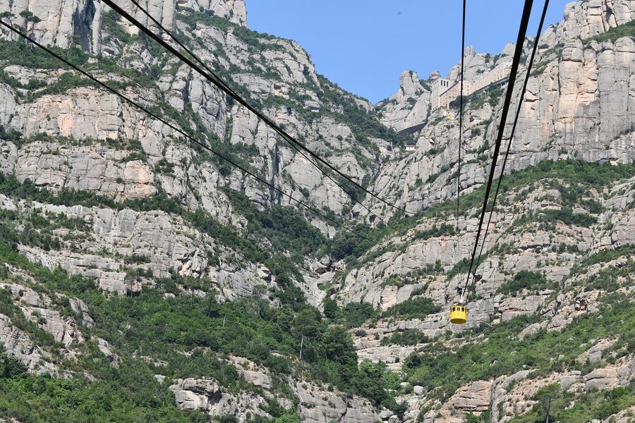 Cable car climbing the cliff at Montserrat