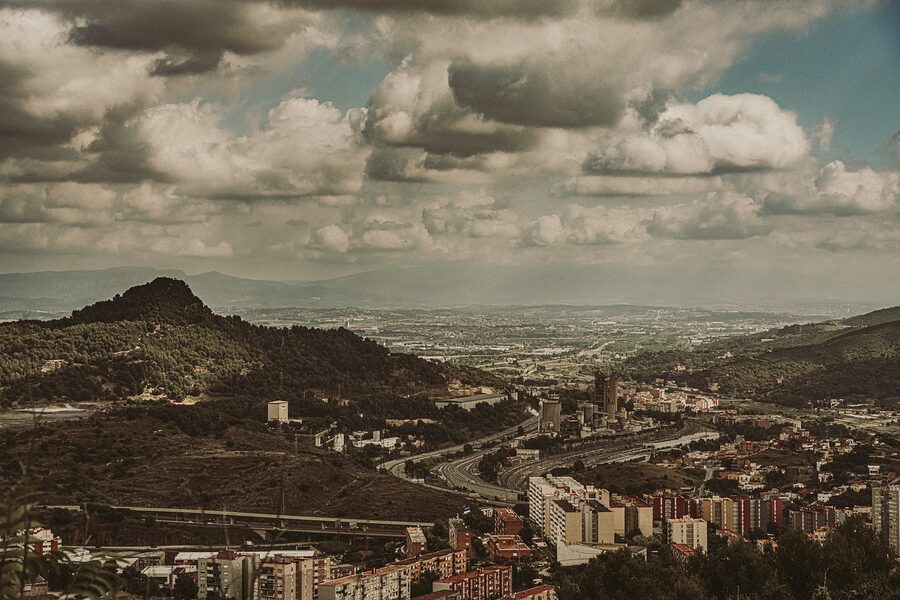 Montserrat landscape with the Mediterranean coast in the distance