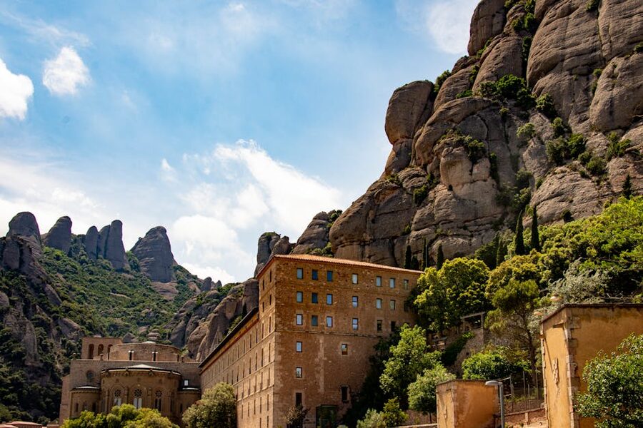 Montserrat monastery against the rock formations of the mountain