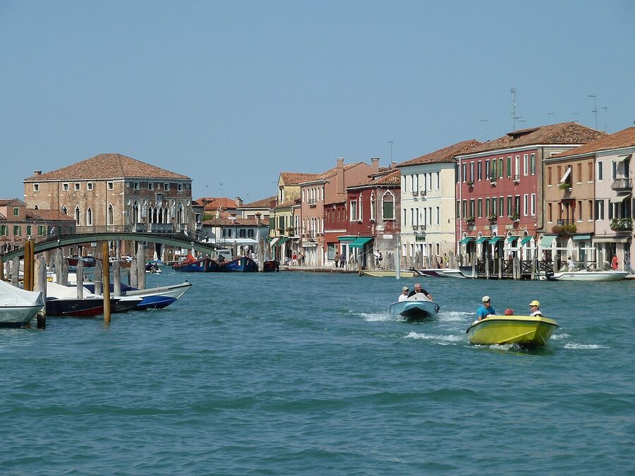 Murano Canal Grande lined with historic buildings Venice