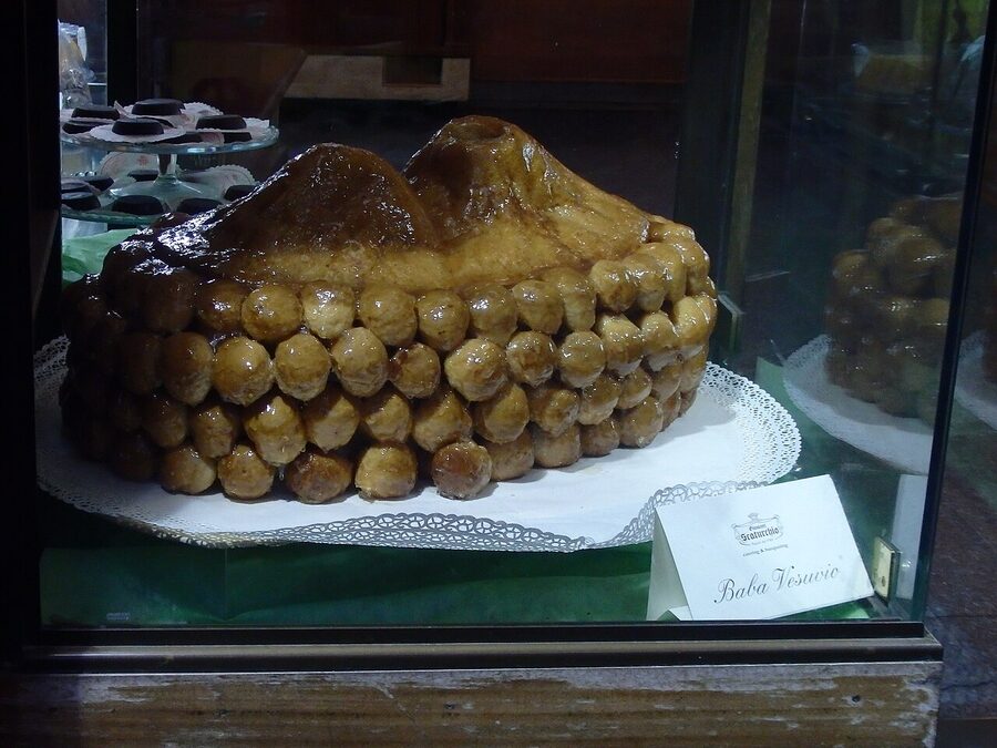 Babà rum cake shaped like Vesuvius in Naples