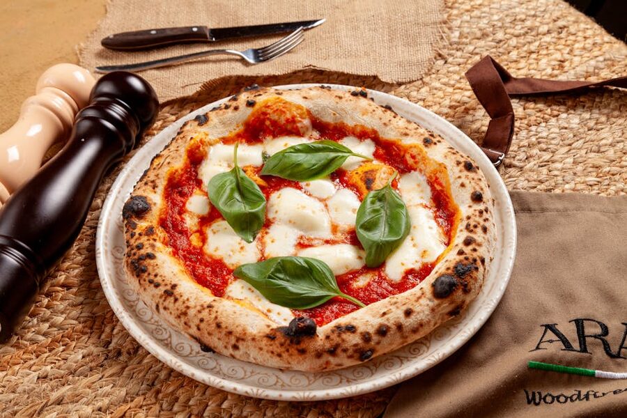 Wood-fired Neapolitan margherita pizza