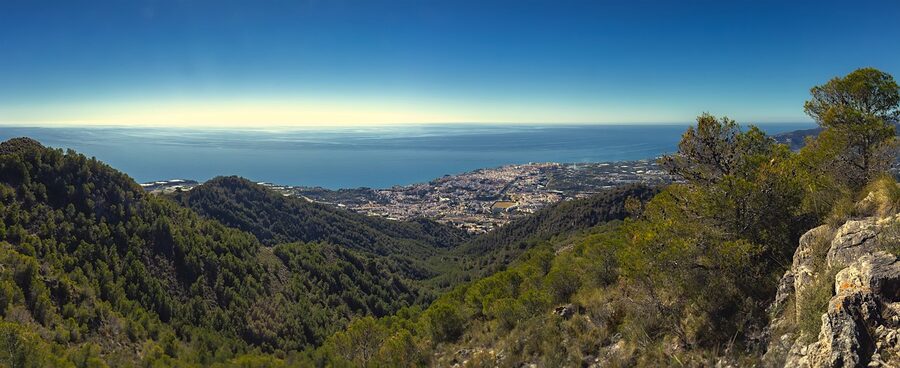 Panorama of the Nerja coastline with Mediterranean Sea