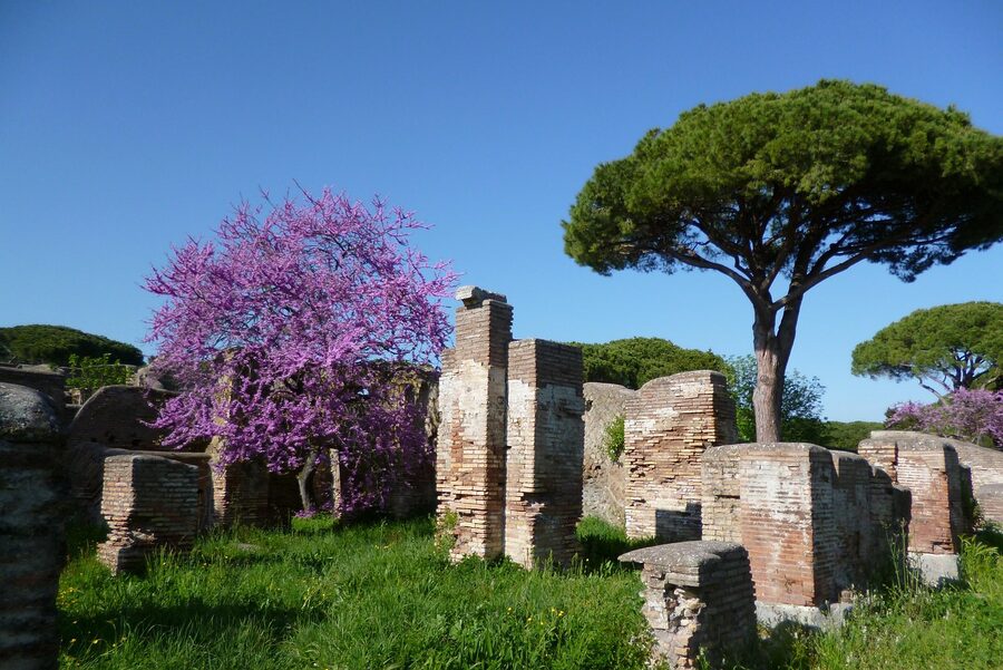 Ancient Roman ruins at Ostia Antica showing romanesque architecture