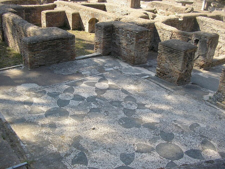 Ancient Roman mosaic floor at Ostia Antica