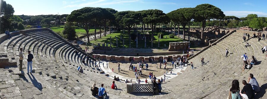 Panorama of the Roman theater at Ostia Antica