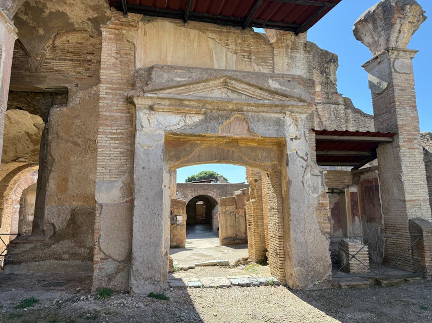 Multi-storey ancient Roman apartment ruins at Ostia Antica