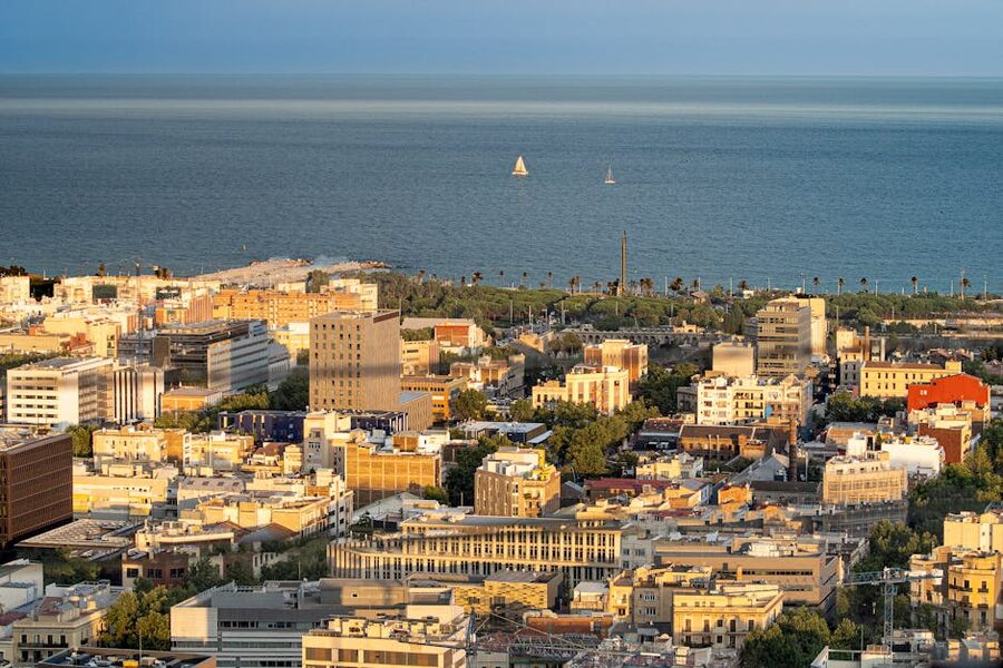 Aerial view of Barcelona cityscape near Palau Güell