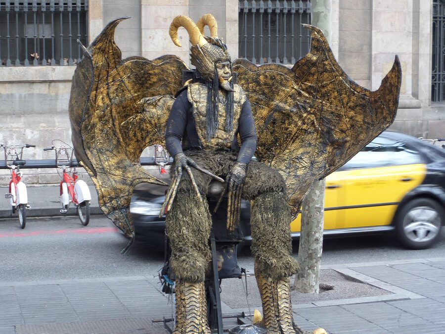 Street performer on Las Ramblas Barcelona