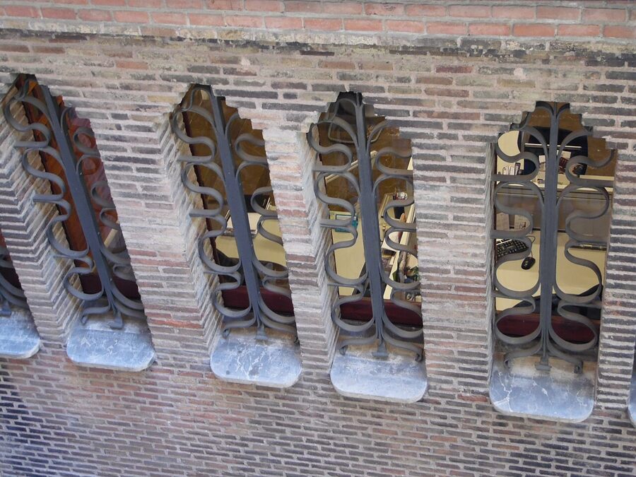 Trencadís mosaic chimneys on Palau Güell roof terrace